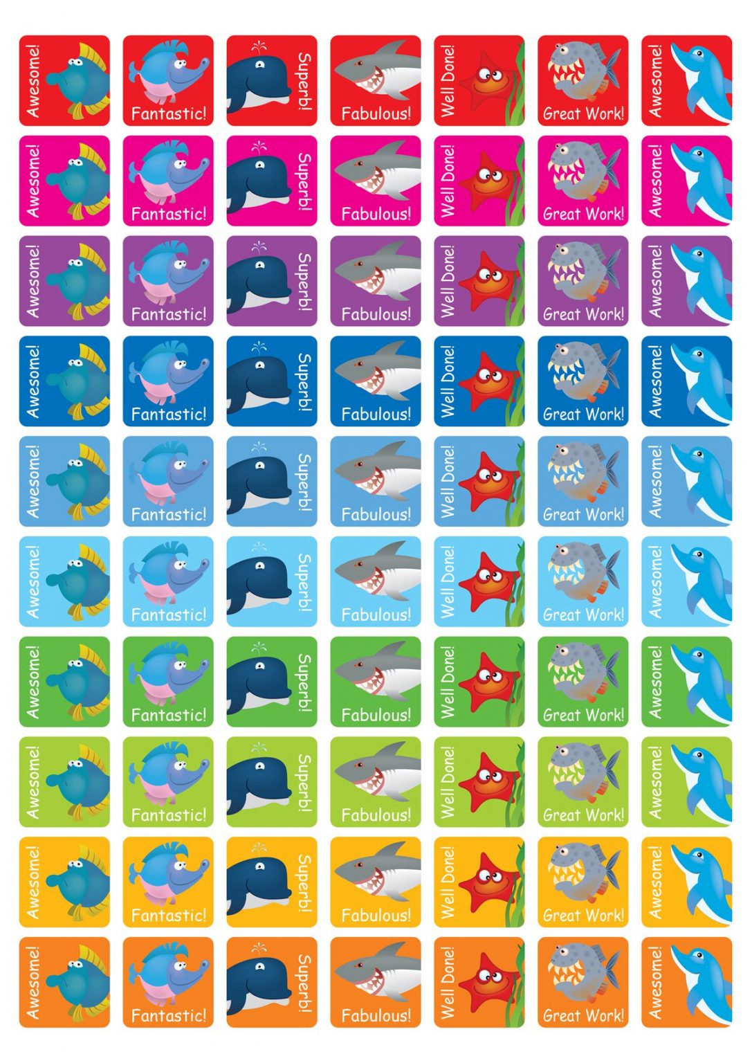 Square Stickers Sea Animals Theme | Teacher Stickers