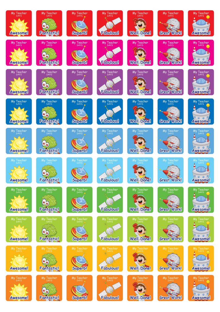 Teacher Merit Stickers - 25mm Square Space theme, Personalised Name ...