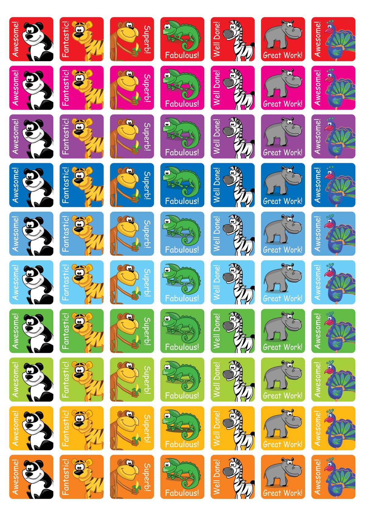 Square Stickers Zoo Theme | Teacher Stickers