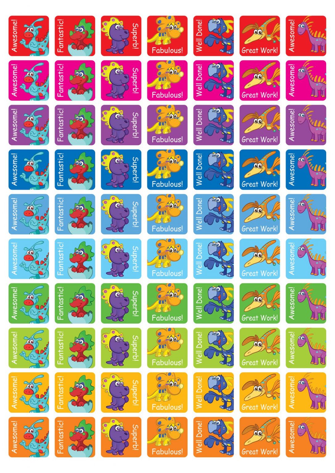 Square Stickers Dinosaurs Theme | Teacher Stickers