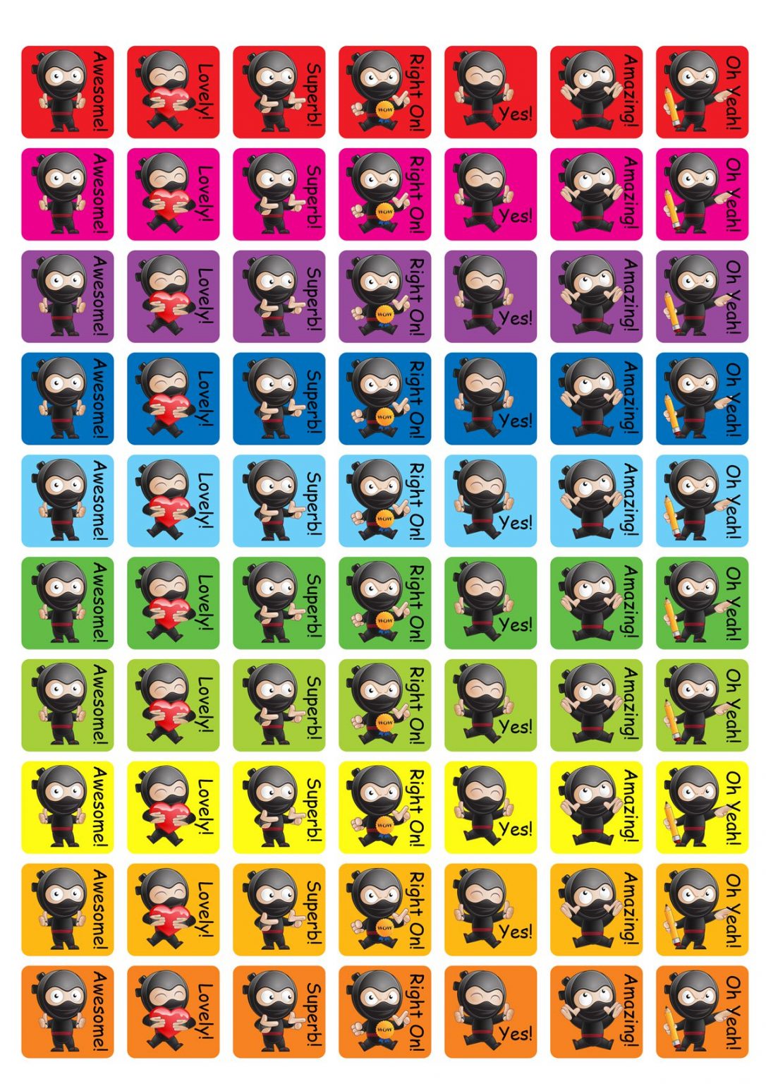 Square Stickers Ninja Theme | Teacher Stickers