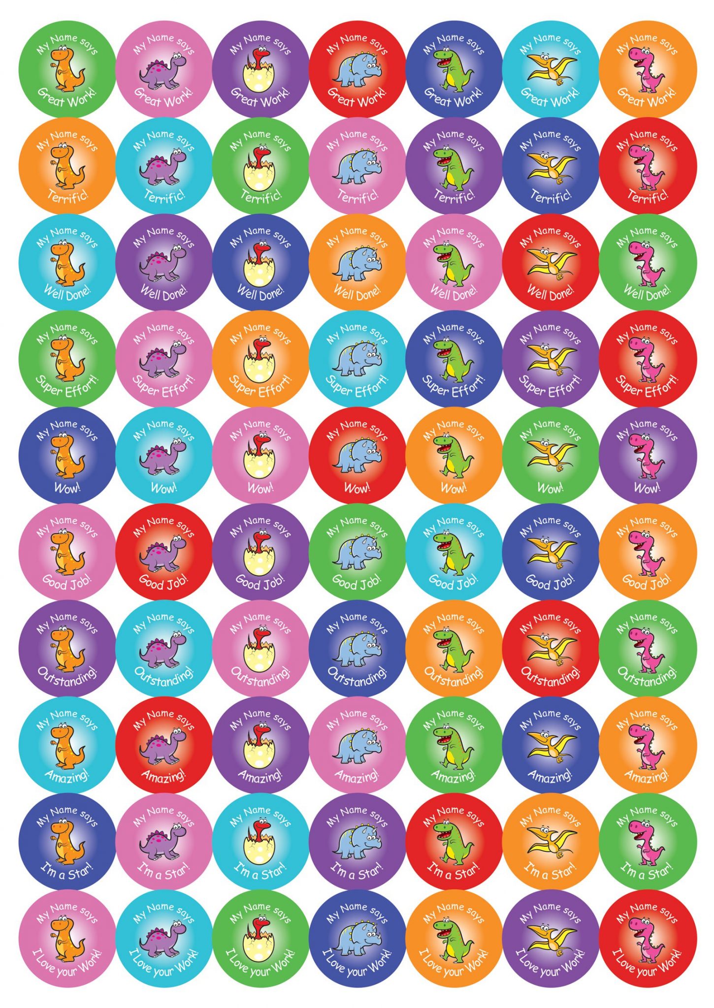 Teacher Merit Stickers - 25mm Cute Dinosaur theme, Personalised Name ...