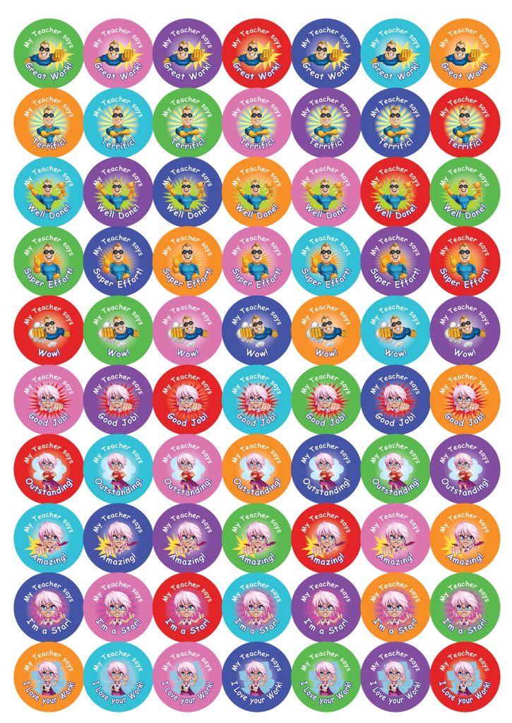 Teacher Merit Stickers - 25mm Superhero Theme, Personalised Name ...