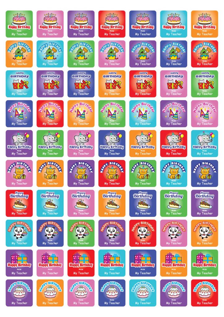 Teacher Stickers Gift Pack Square Birthday Theme | Teacher Stickers