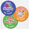Teacher Merit Stickers - 25mm Birthday theme, Personalised Name ...