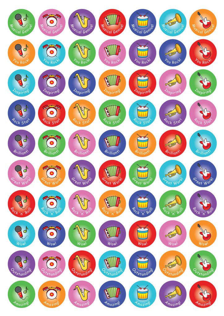Teacher Merit Stickers - 25mm Music theme | Teacher Stickers