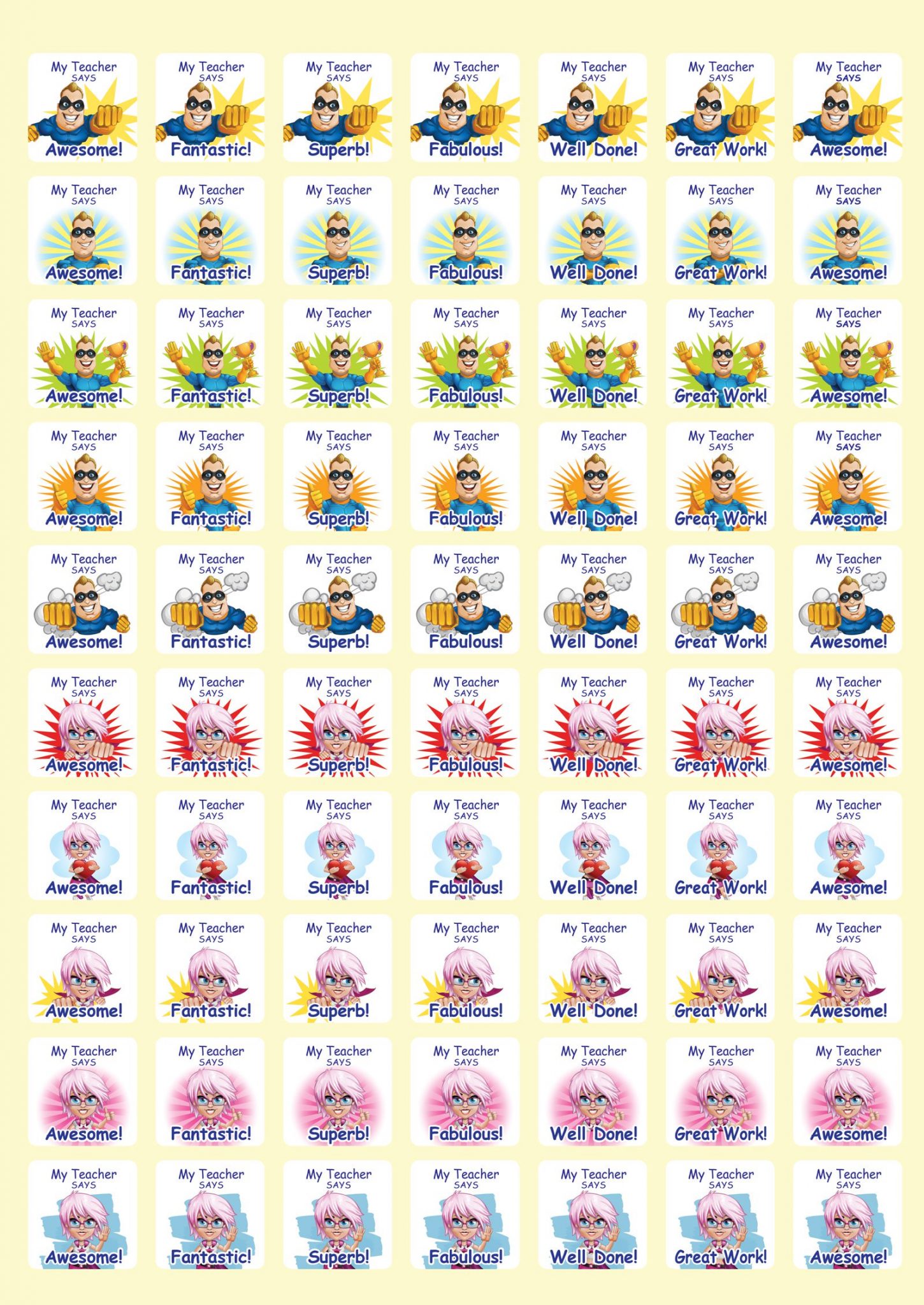 Teacher Merit Stickers - 25mm Square Superhero Action Theme ...