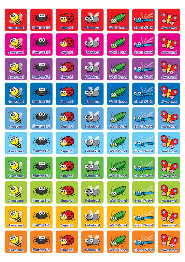 Teacher Merit Stickers - 25mm Square Cute Insect theme | Teacher Stickers