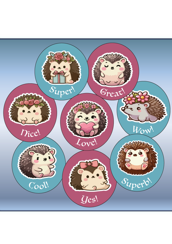 20mm Mini reward stickers cute hedgehog theme | Teacher Stickers